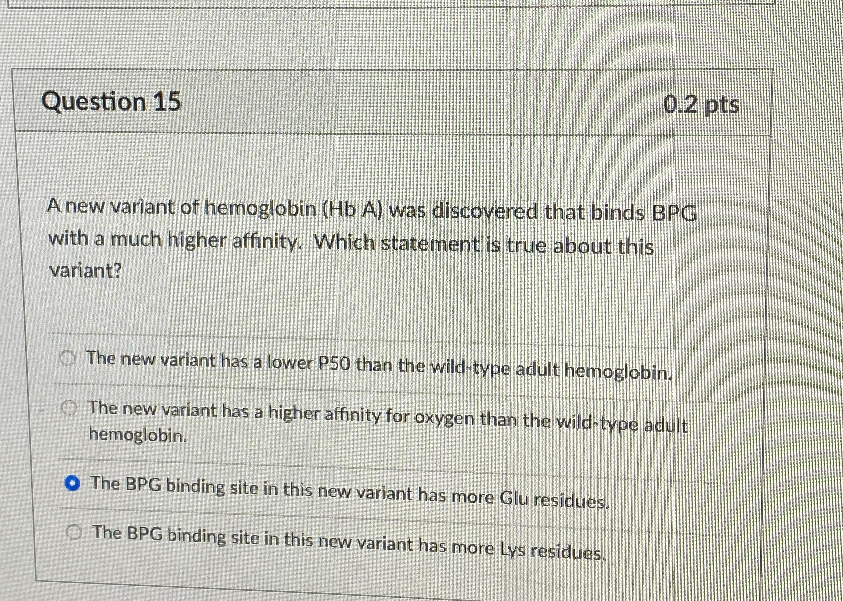 Solved Question 150.2 ﻿ptsA new variant of hemoglobin (HbA) | Chegg.com