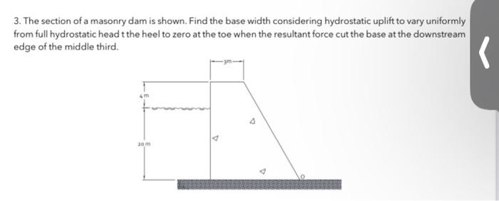 Solved 3. The section of a masonry dam is shown. Find the | Chegg.com
