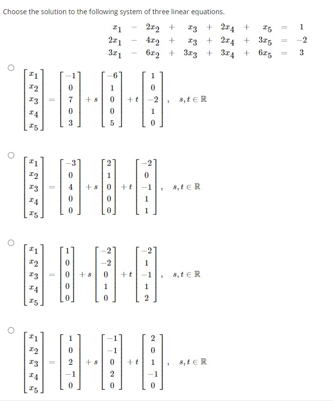 Solved Choose the solution to the following system of three | Chegg.com