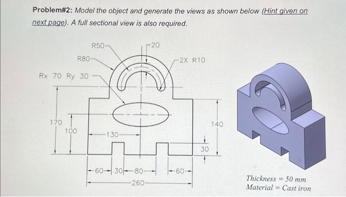 Solved Problem \#1: Produce the three standard views of the | Chegg.com