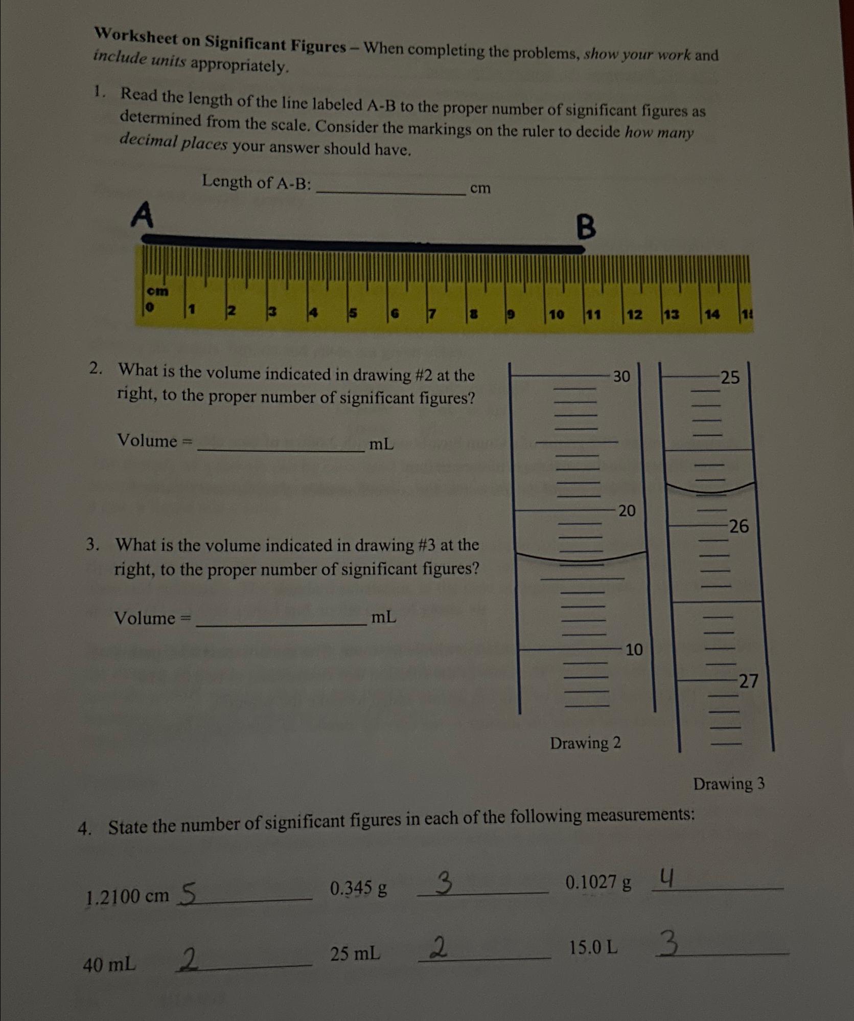 Solved Worksheet on Significant Figures - ﻿When completing | Chegg.com