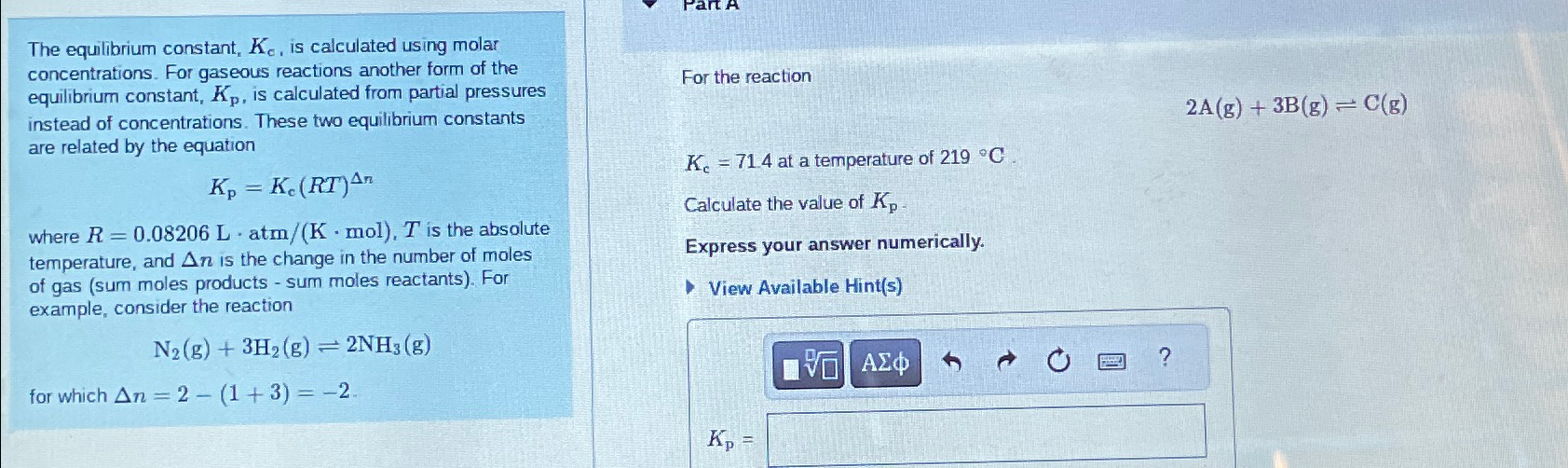 Solved The equilibrium constant Kc, ﻿is calculated using | Chegg.com
