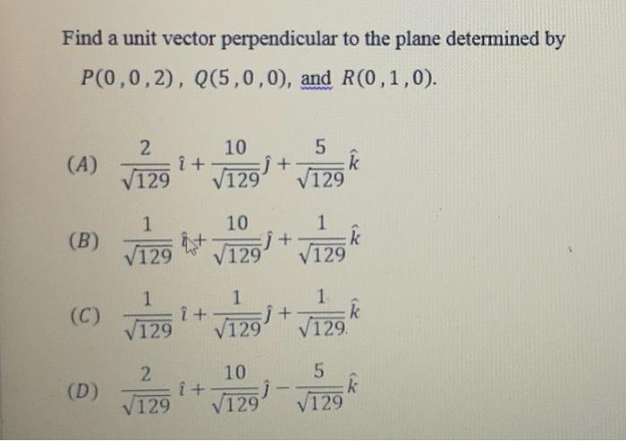 Solved Find a unit vector perpendicular to the plane | Chegg.com