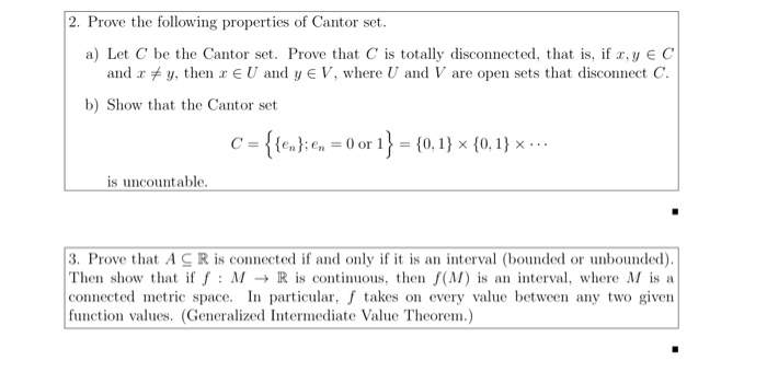 Solved 2 Prove The Following Properties Of Cantor Set A 