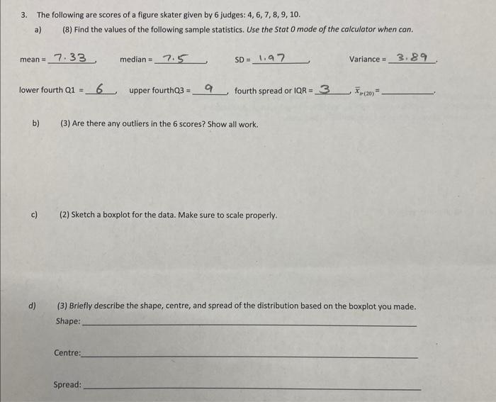 Solved a) (8) Find the values of the following sample | Chegg.com