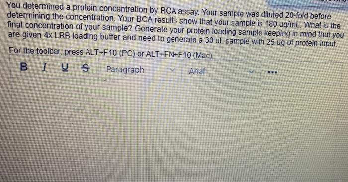 Solved You determined a protein concentration by BCA assay. | Chegg.com