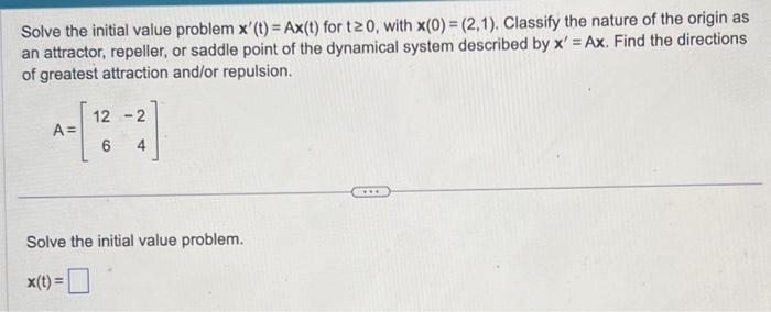 Solved Solve the initial value problem x′(t)=Ax(t) for t≥0, | Chegg.com