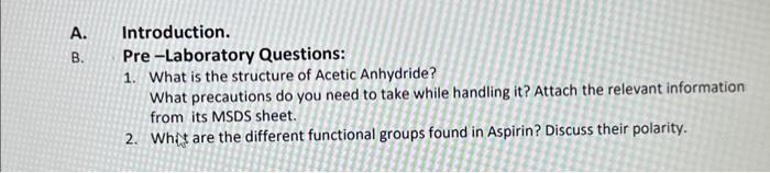 Solved Lab 05: Synthesis of Aspirin A. Introduction. B. | Chegg.com