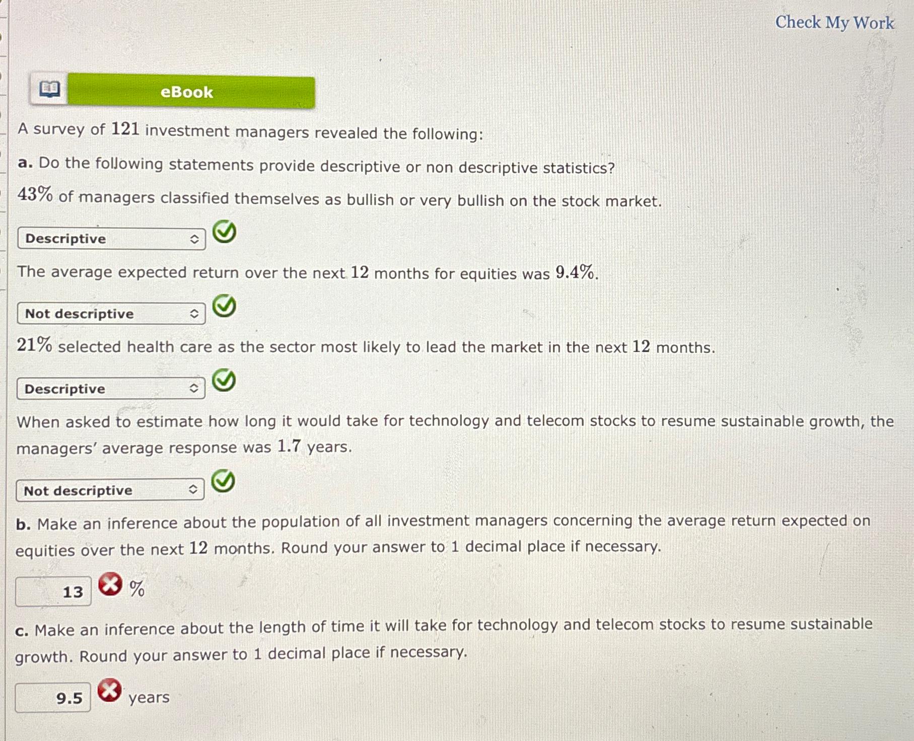 Solved Check My WorkA survey of 121 ﻿investment managers | Chegg.com
