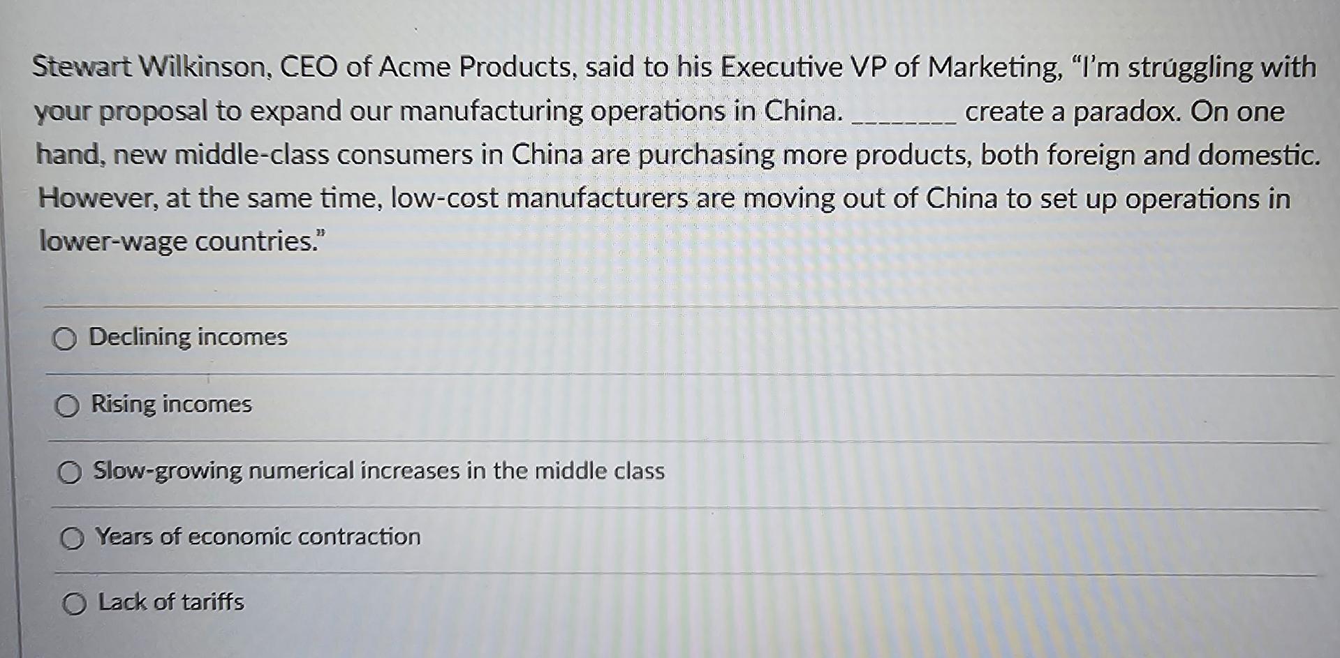 Solved Stewart Wilkinson, CEO of Acme Products, said to his | Chegg.com