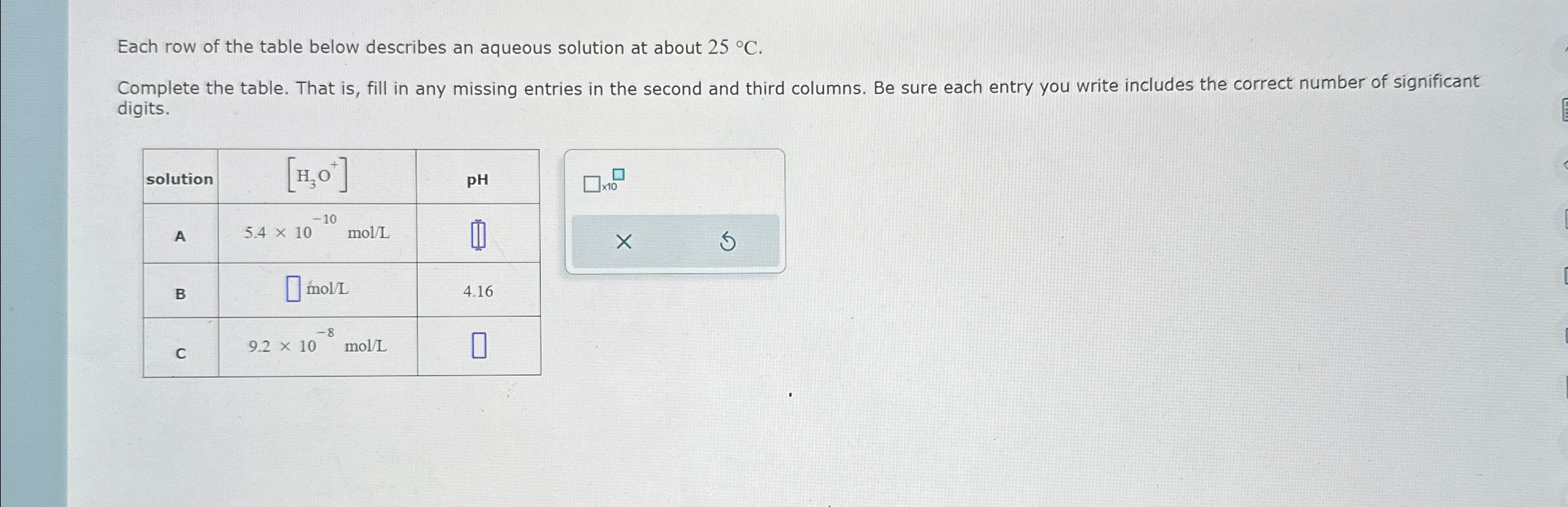 Solved Each row of the table below describes an aqueous | Chegg.com
