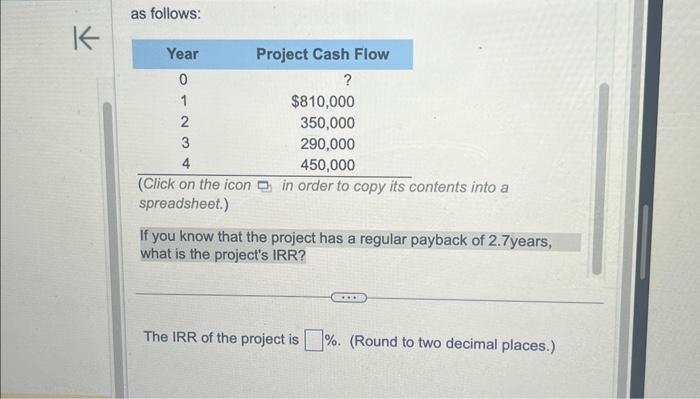 Solved (Calculating IRR, payback, and a missing cash flow) | Chegg.com
