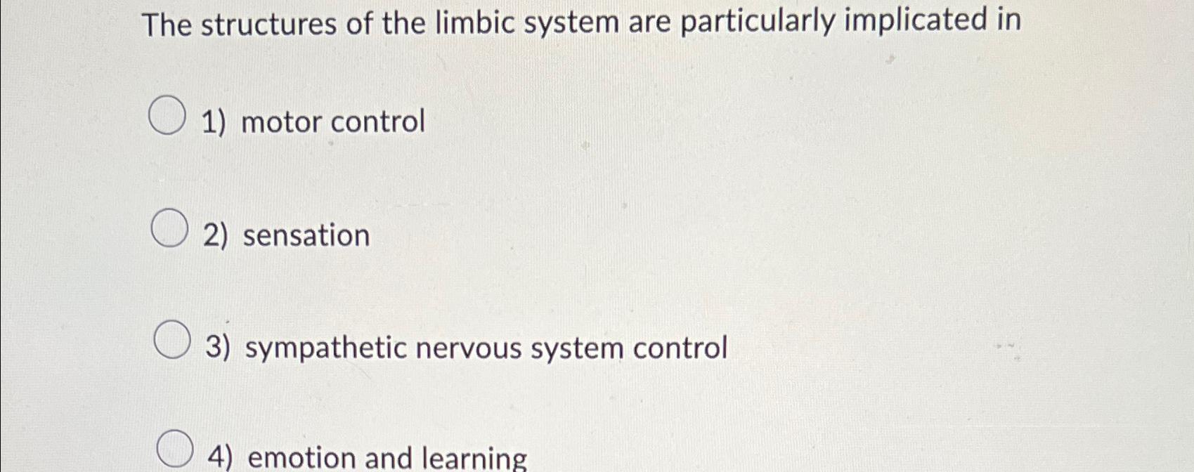 Solved The structures of the limbic system are particularly | Chegg.com