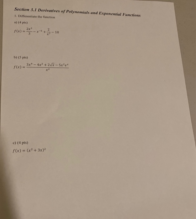 Solved Section 3.1 Derivatives of Polynomials and | Chegg.com