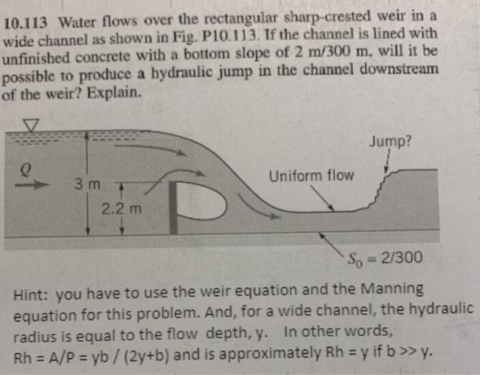 Solved 10.113 Water flows over the rectangular sharp-crested | Chegg.com