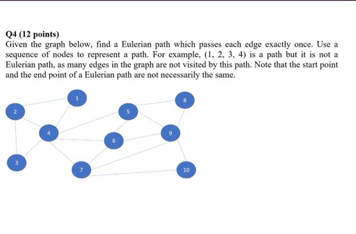 Solved Q4 (12 points) Given the graph below, find a Eulerian | Chegg.com