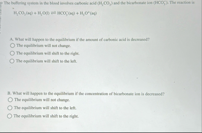 Solved The buffering system in the blood involves carbonic | Chegg.com