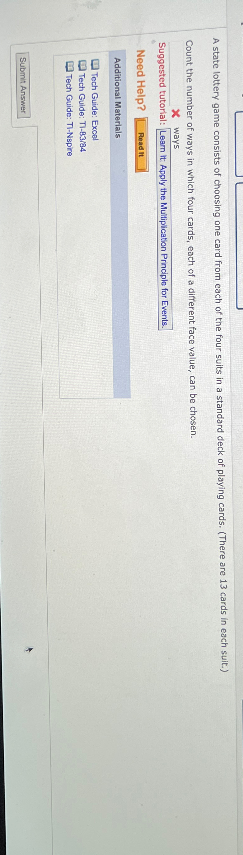 Solved A state lottery game consists of choosing one card | Chegg.com