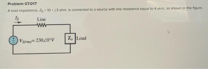Solved Problem 07.017 A load impedance, Zo=10+ 3 ohm, is | Chegg.com