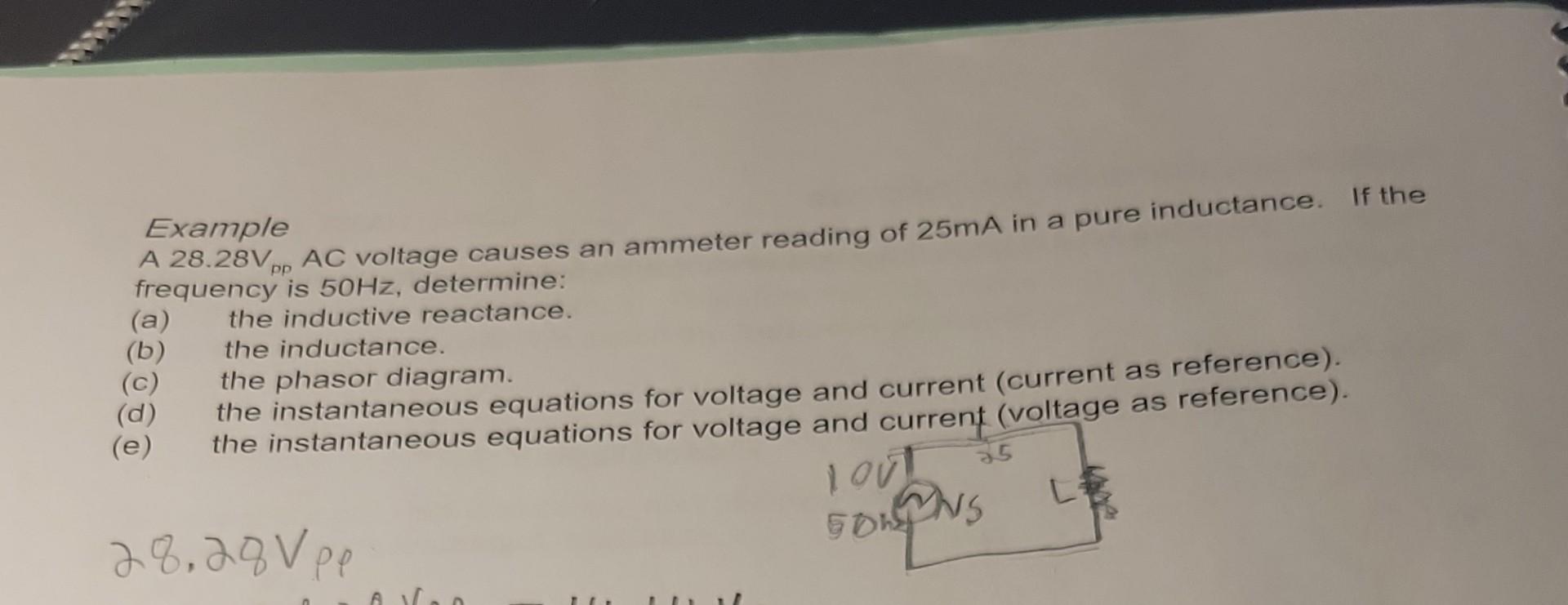 Solved Example A 28.28 Vpp AC voltage causes an ammeter | Chegg.com