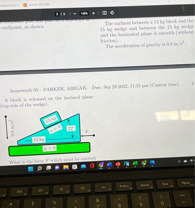 Solved The surfaces between a 13 kg block and the 15 kg | Chegg.com
