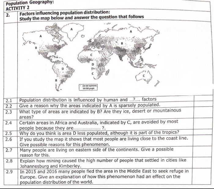 Solved Population Geography: ACTIVITY 2 Factors influencing | Chegg.com