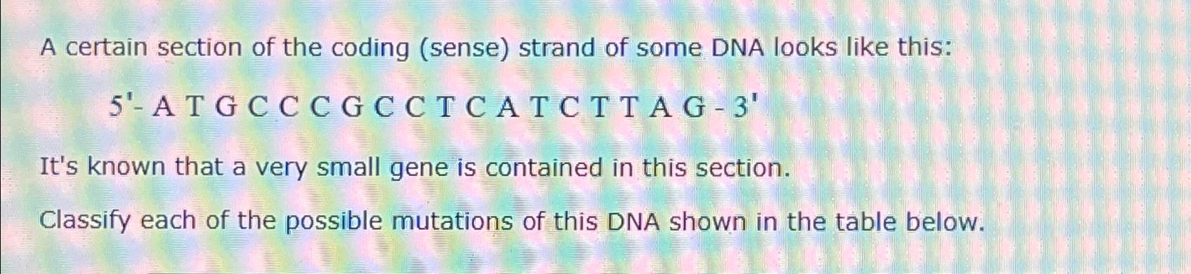 Solved A certain section of the coding (sense) ﻿strand of | Chegg.com