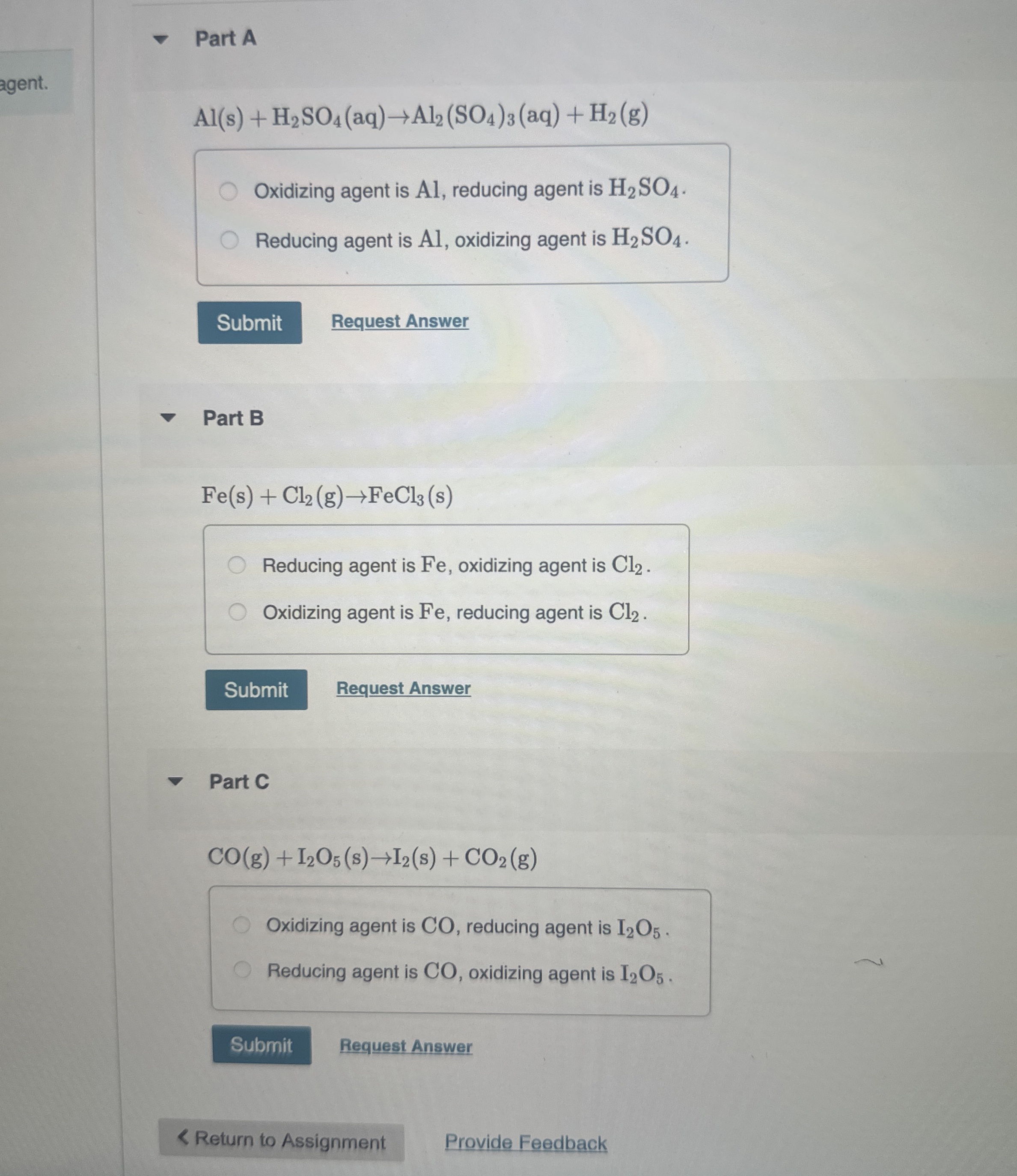 Solved Part AAl(s)+H2SO4(aq)→Al2(SO4)3(aq)+H2(g)Oxidizing | Chegg.com