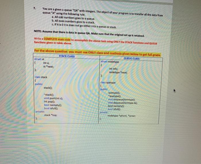 Solved 7. You are a given a queue "QA* with integers. The | Chegg.com