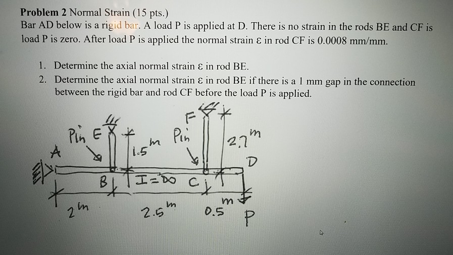 Solved Problem 2 Normal Strain (15 pts.) Bar AD below is a | Chegg.com