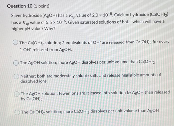 Solved Question 10 (1 point) Silver hydroxide (AgOH) has a | Chegg.com