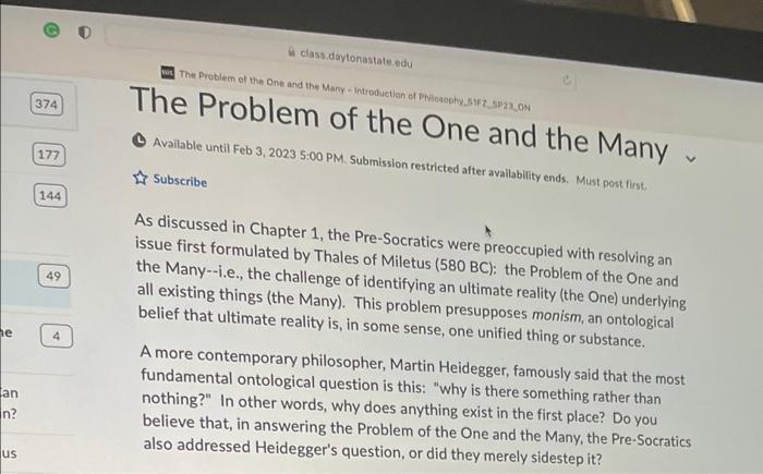 The Problem of the One and the Many (4) Available | Chegg.com