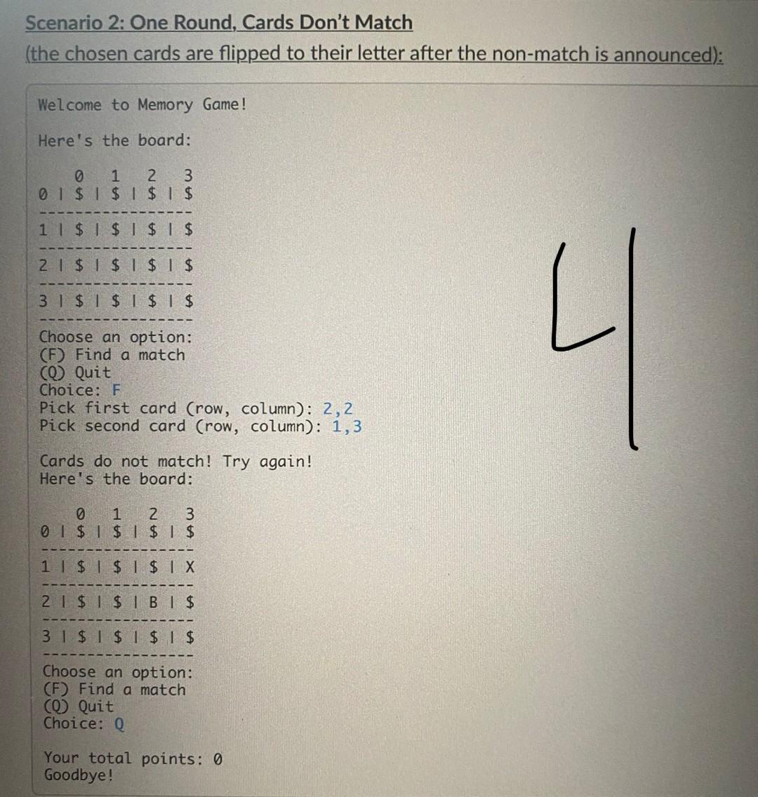 Solved Scenario 2: One Round, Cards Don't Match (the chosen | Chegg.com