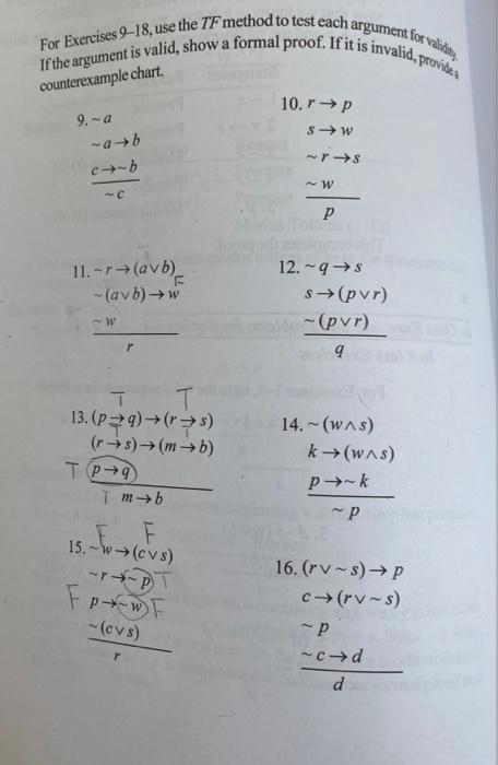 Solved For Exercises 9 - 18 , use the TF method to test each | Chegg.com