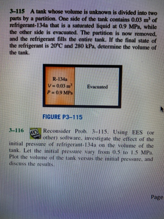 Solved 3-115 A tank whose volume is unknown is divided into | Chegg.com