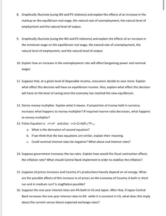 8. Graphically illustrate (using WS and PS relations) | Chegg.com