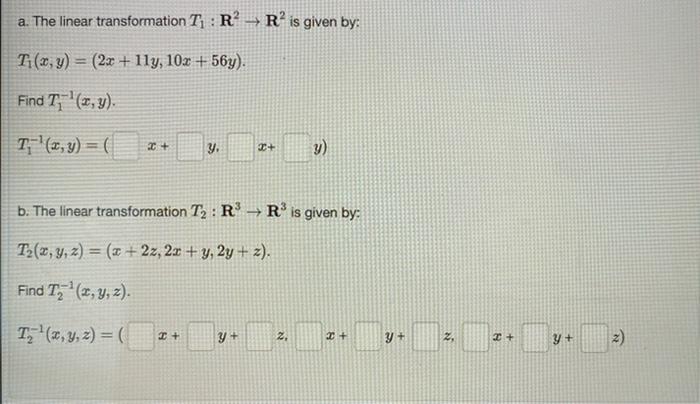 Solved a. The linear transformation T₁: R² R² is given by: → | Chegg.com
