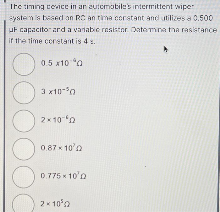 Solved The timing device in an automobile's intermittent | Chegg.com