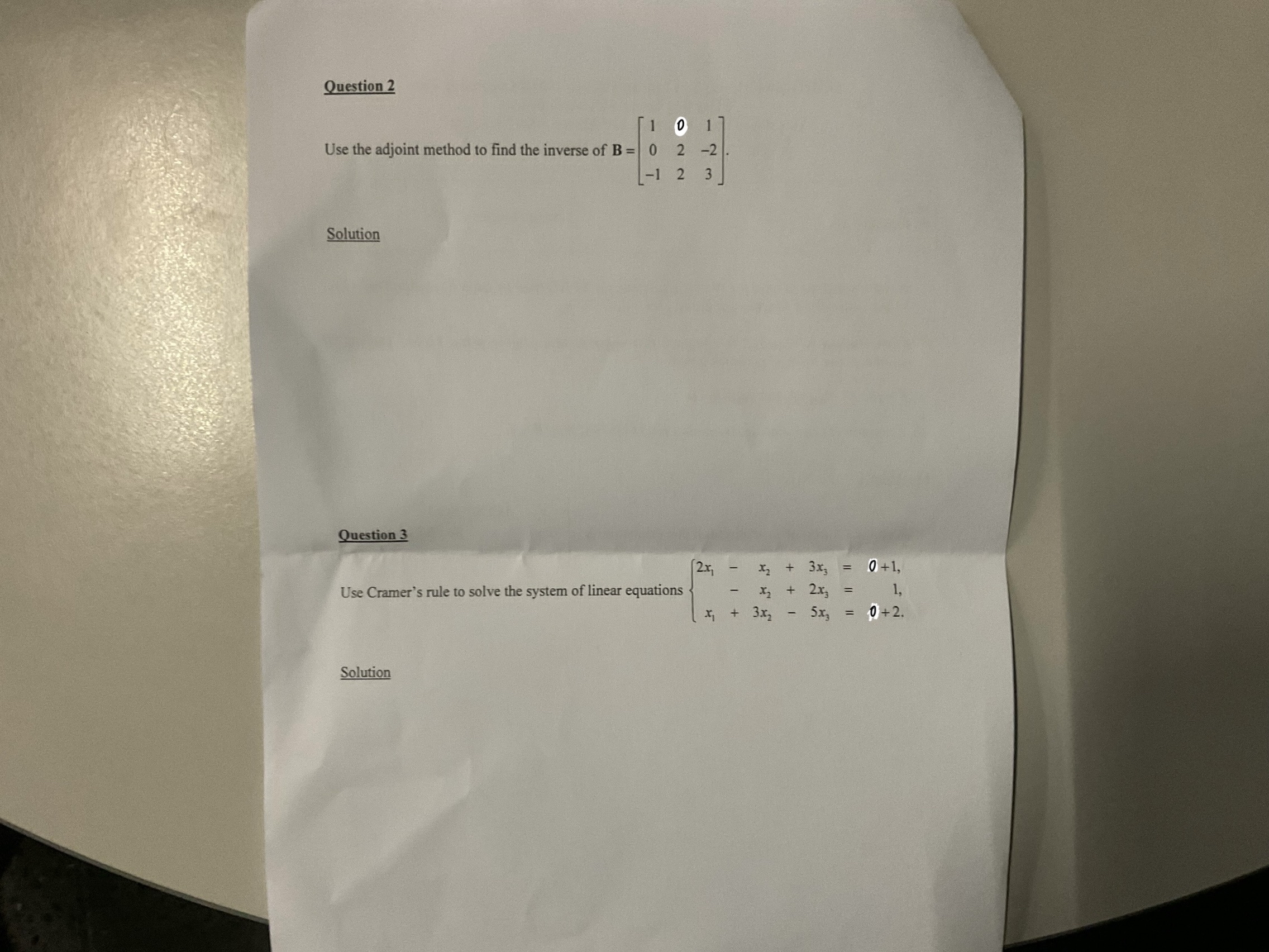 Solved Question 2Use the adjoint method to find the inverse | Chegg.com