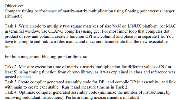 Solved Objective:Compare timing performance of matrix-matrix | Chegg.com