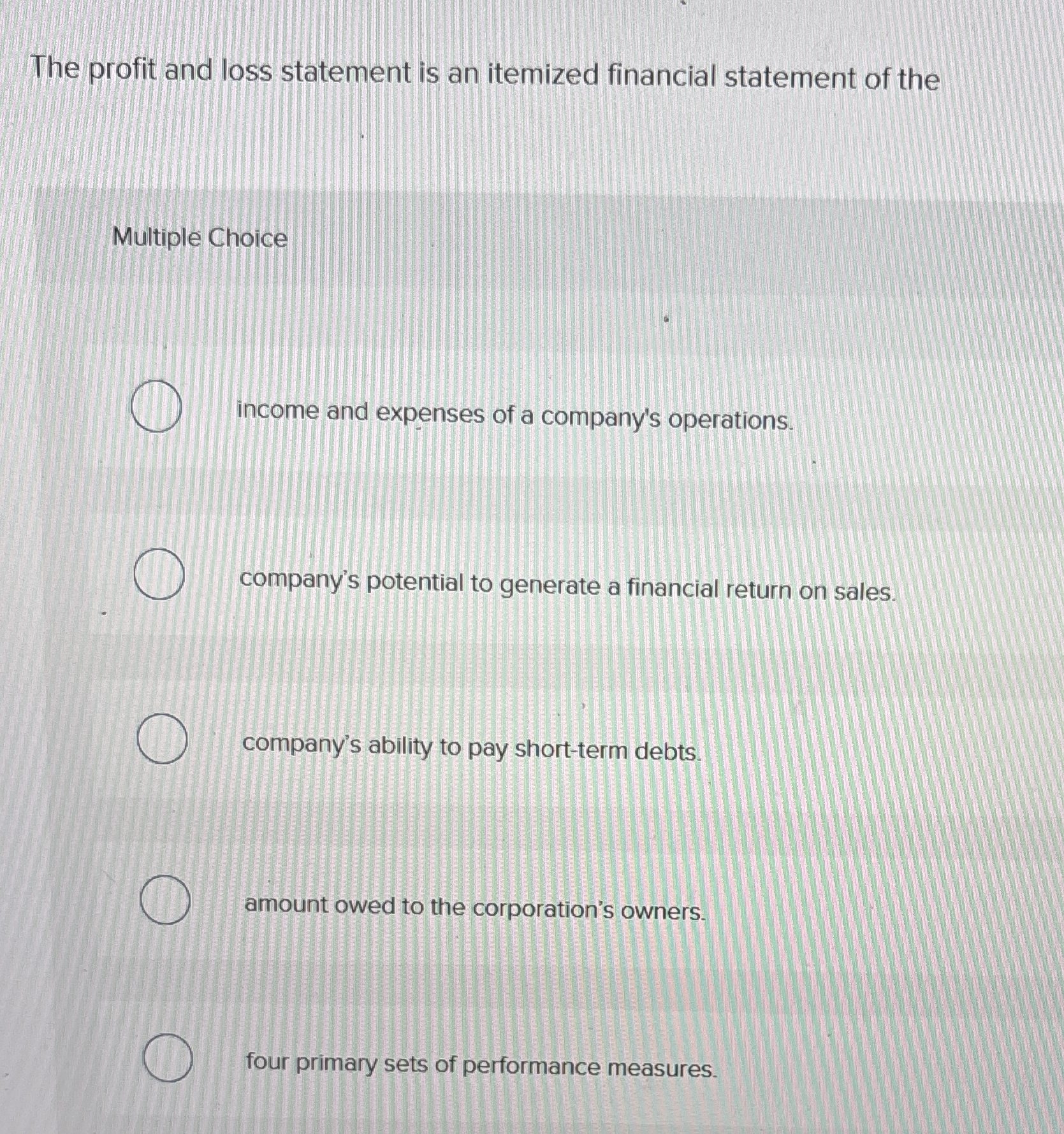 Solved The profit and loss statement is an itemized | Chegg.com