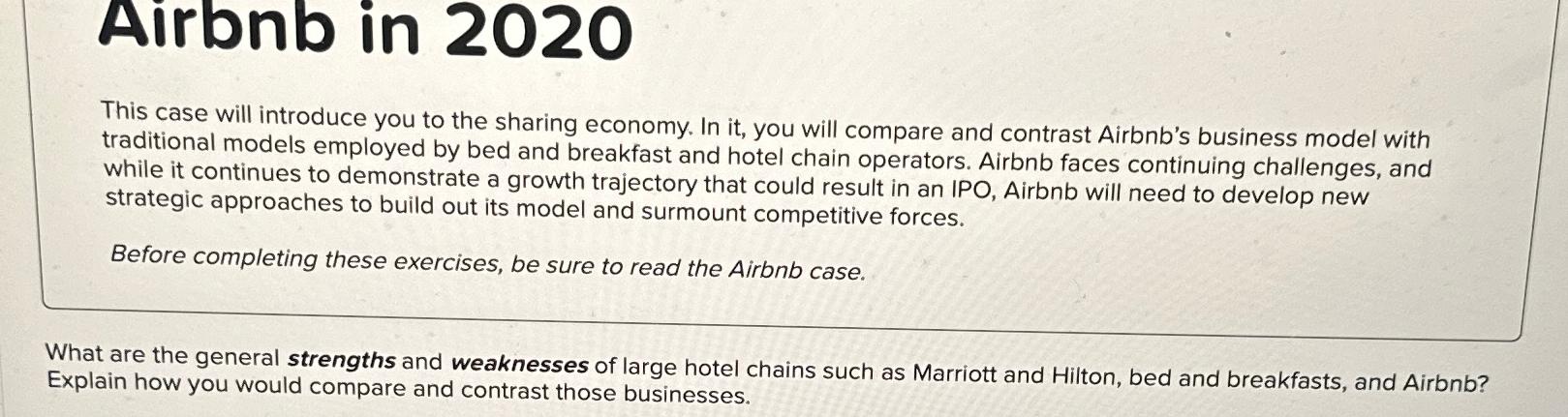 Solved Airbnb in 2020This case will introduce you to the | Chegg.com