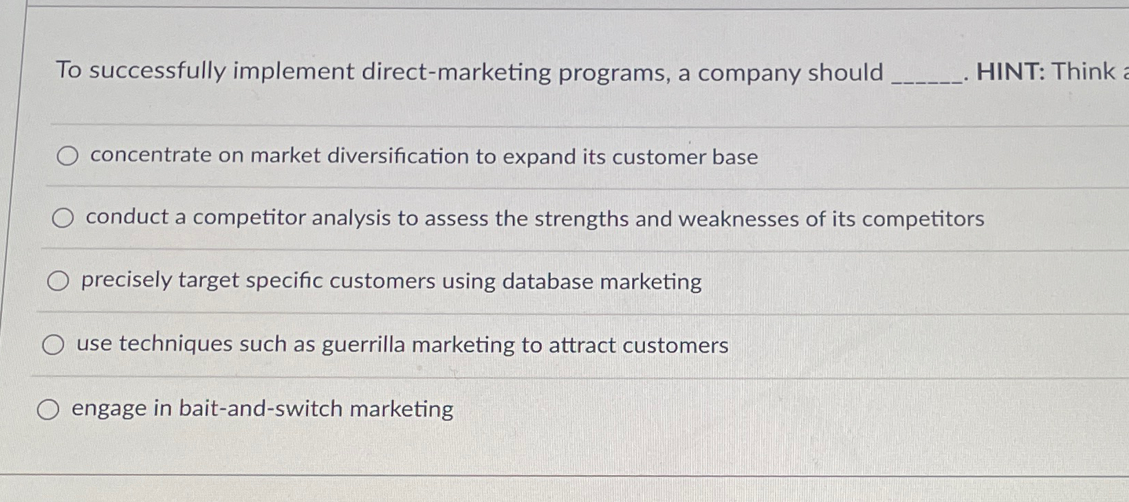 Solved To successfully implement direct-marketing programs, | Chegg.com