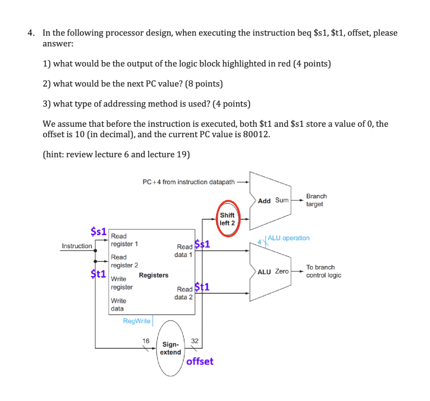 Solved In the following processor design, when executing the | Chegg.com