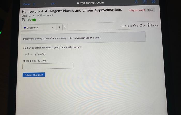 Solved Determine the equation of a plane tangent to a given | Chegg.com