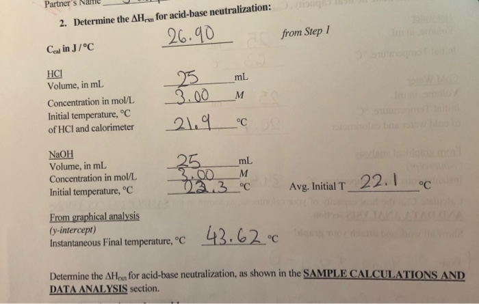 Solved Please calculate the delta H reaction for acid-base | Chegg.com