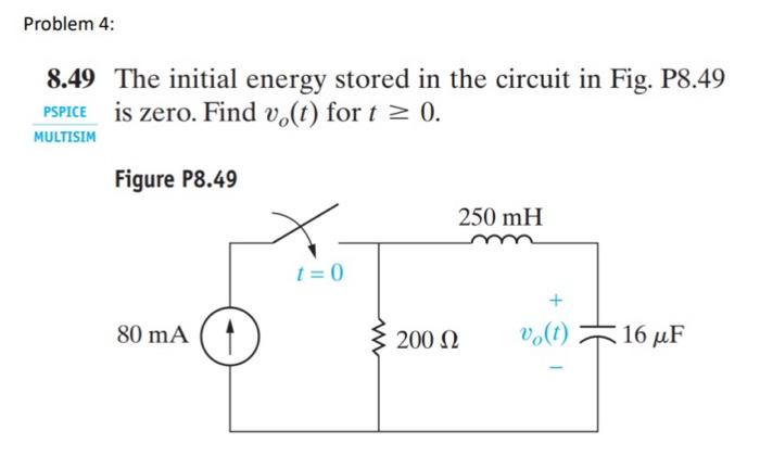 Solved 8.49 The initial energy stored in the circuit in Fig. | Chegg.com