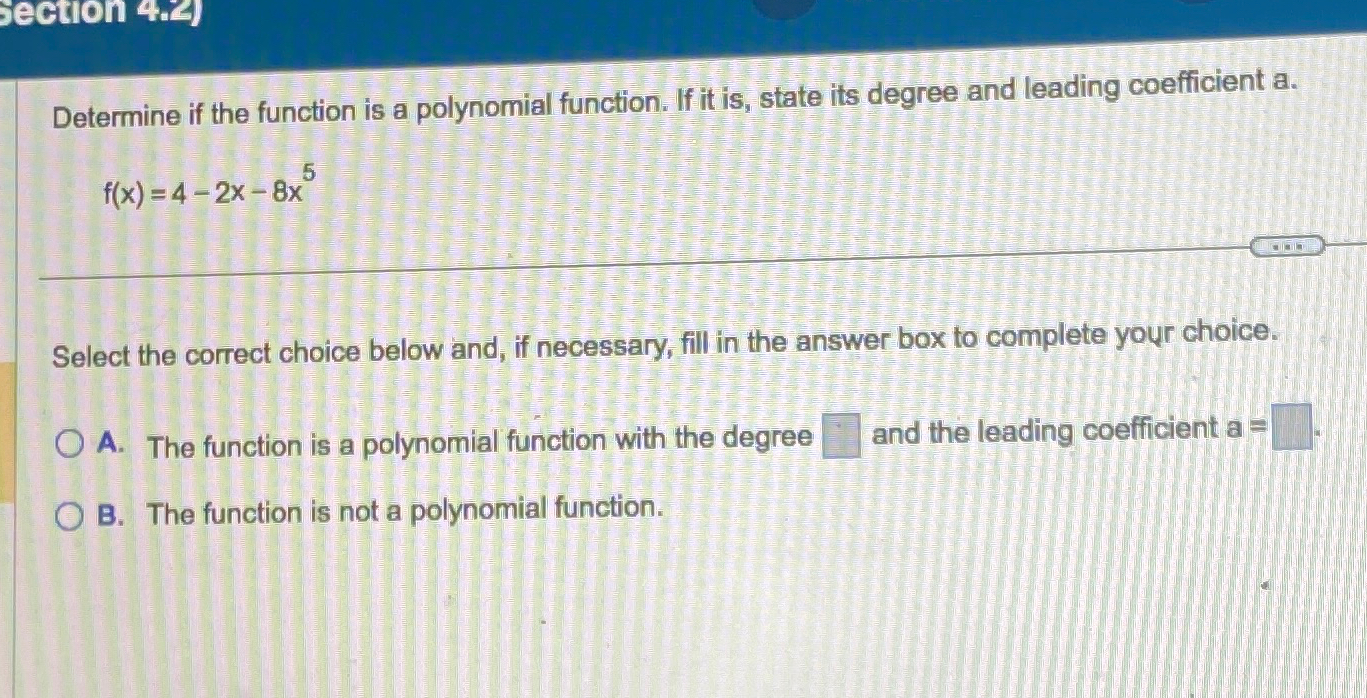 Solved Determine if the function is a polynomial function. | Chegg.com