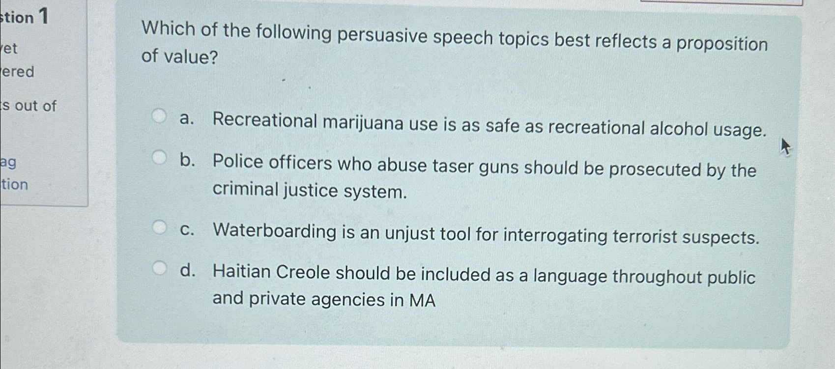 Solved Which of the following persuasive speech topics best | Chegg.com