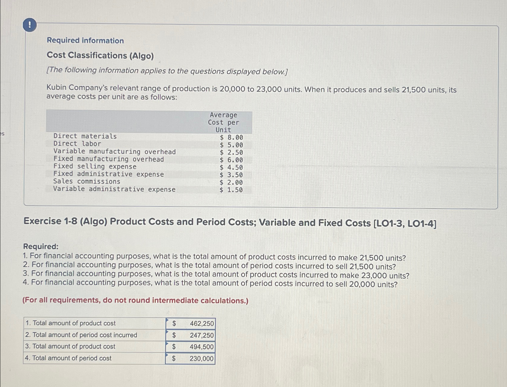 Solved !Required informationCost Classifications (Algo)[The | Chegg.com